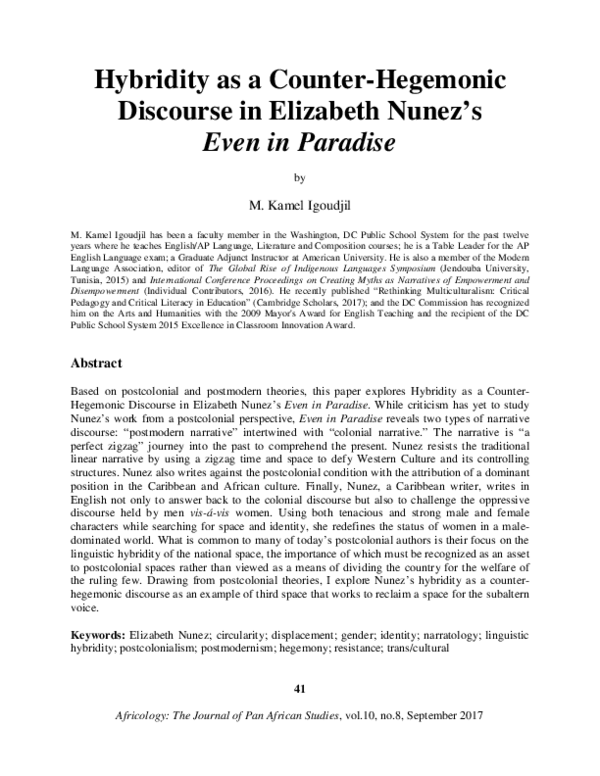 (PDF) Hybridity as a Counter-Hegemonic Discourse in Elizabeth Nunez’s ...