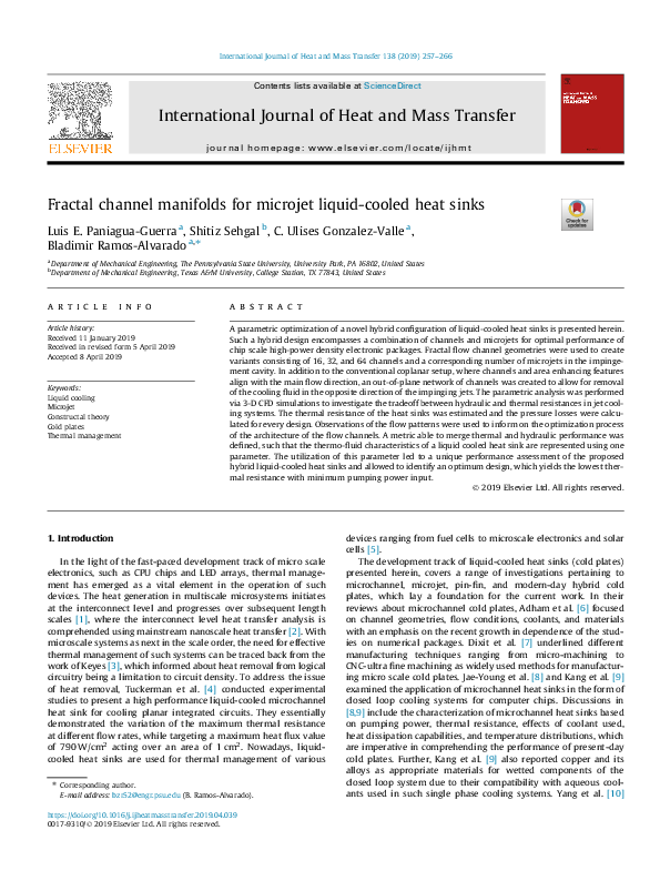 (PDF) Fractal channel manifolds for microjet liquid-cooled heat sinks