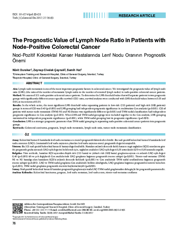 (PDF) The Prognostic Value of Lymph Node Ratio in Patients with Node-Positive Colorectal Cancer