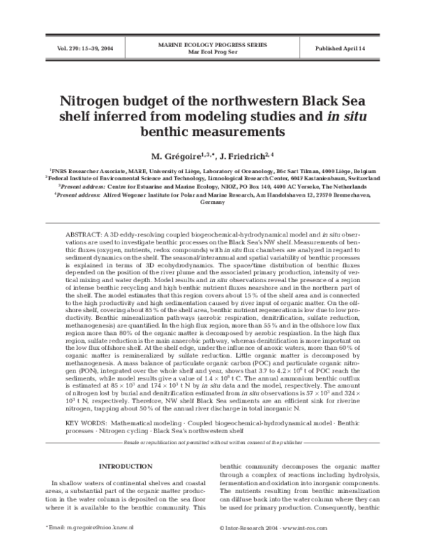 (PDF) Nitrogen budget of the northwestern Black Sea shelf inferred from modeling studies and in ...