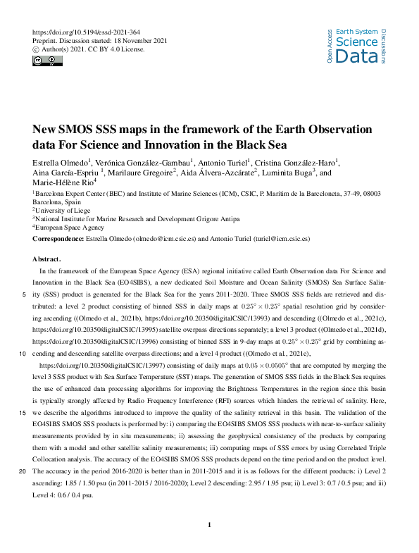 (PDF) New SMOS SSS maps in the framework of the Earth Observation data ...