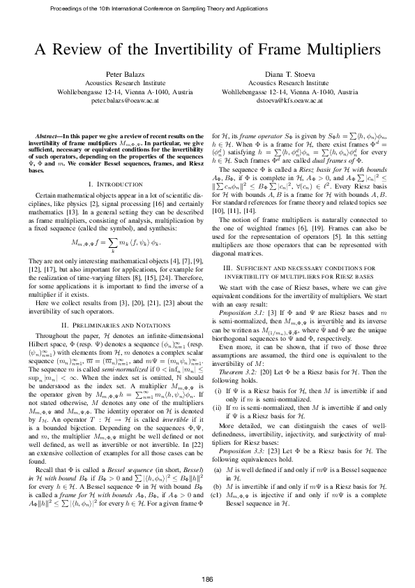 (PDF) A Review Of The Invertibility Of Frame Multipliers