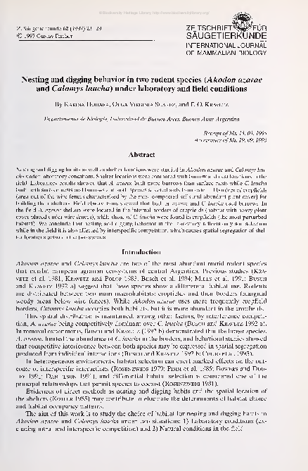 (PDF) Nesting and digging behavior in two rodent species ( Akodon ...