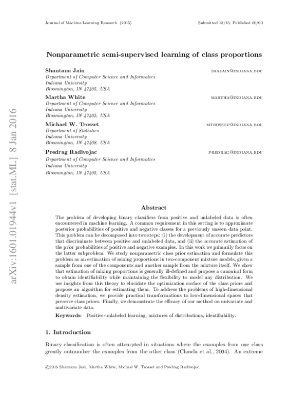 (PDF) Nonparametric semi-supervised learning of class proportions
