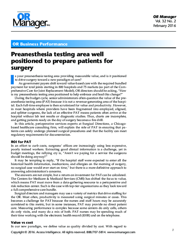 (PDF) Preanesthesia testing area well positioned to prepare patients ...