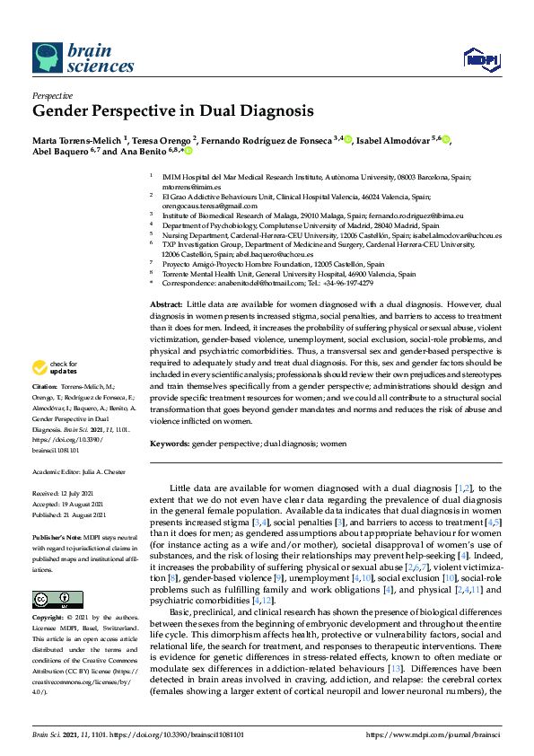 (PDF) Gender Perspective in Dual Diagnosis
