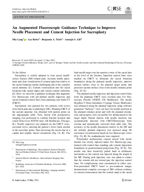 (PDF) An Augmented Fluoroscopic Guidance Technique to Improve Needle ...