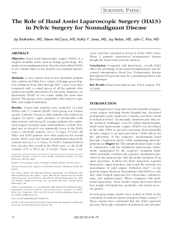 (PDF) The Role of Hand Assist Laparoscopic Surgery (HALS) in Pelvic ...
