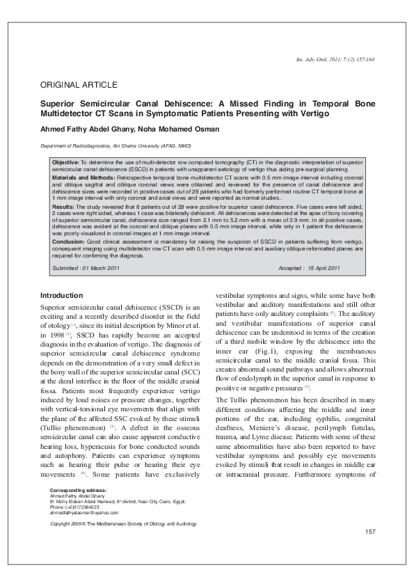 (PDF) Superior Semicircular Canal Dehiscence: A Missed Finding in ...