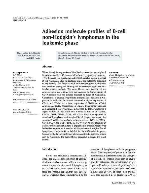 (PDF) Adhesion molecule profiles of B-cell non-Hodgkin's lymphomas in ...