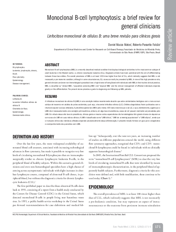 (PDF) Monoclonal B-cell lymphocytosis: a brief review for general ...