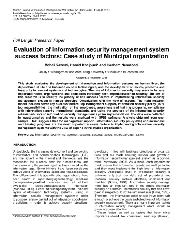 (PDF) Evaluation of information security management system success ...