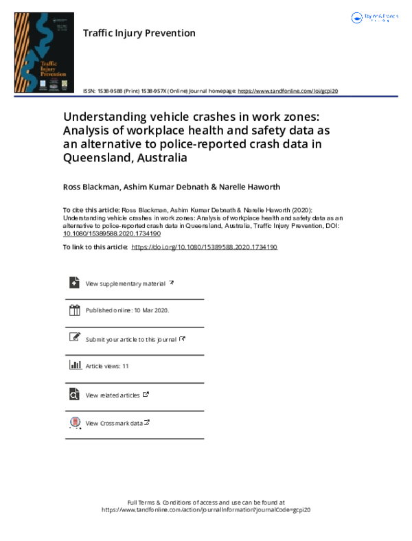 (PDF) Understanding vehicle crashes in work zones: Analysis of workplace health and safety data ...