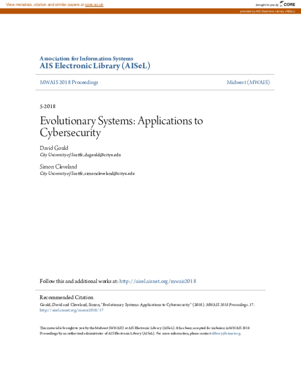 (PDF) Evolutionary Systems: Applications to Cybersecurity | David Gould - Academia.edu