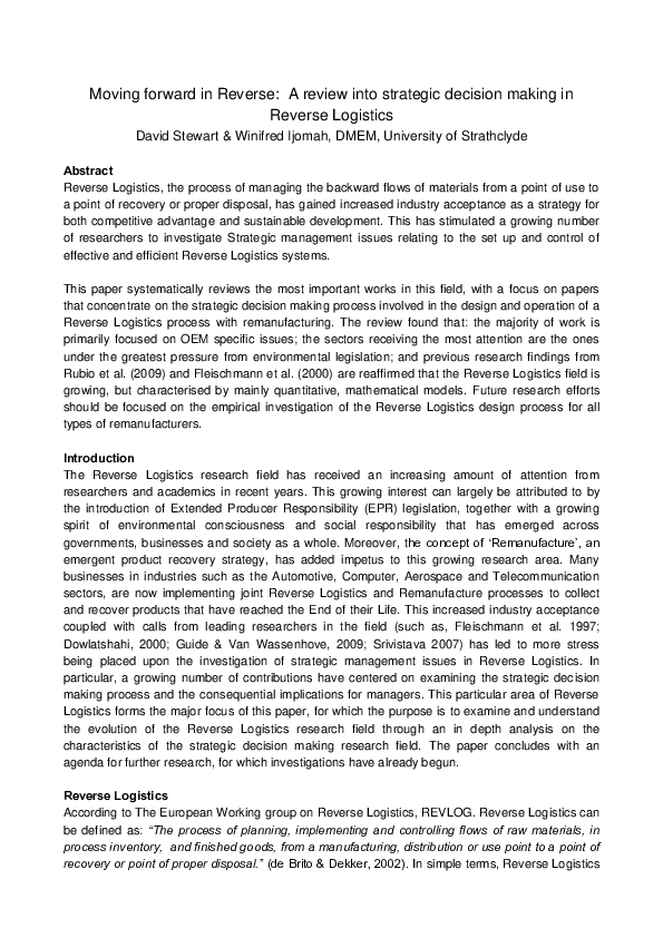 (PDF) Moving forward in reverse: a review into strategic decision ...