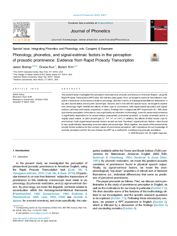 (PDF) Phonology, phonetics, and signal-extrinsic factors in the ...