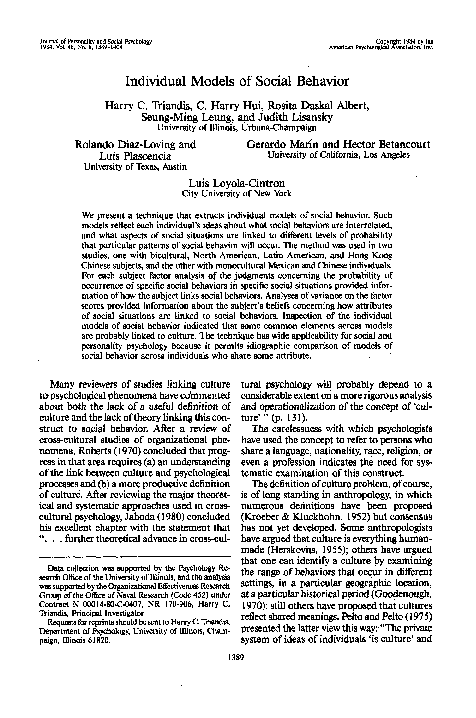 (PDF) Individual models of social behavior