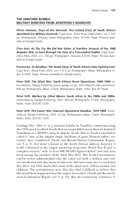 (PDF) The Armored Bubble: Military Memoirs from Apartheid's Warriors ...