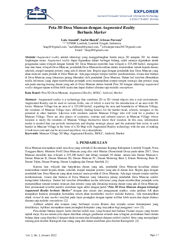 (PDF) Peta 3D Desa Muncan Dengan Augmented Reality Berbasis Marker
