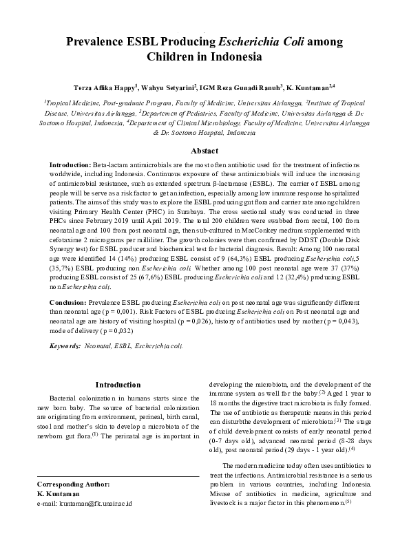 (PDF) Prevalence ESBL Producing Escherichia Coli among Children in ...