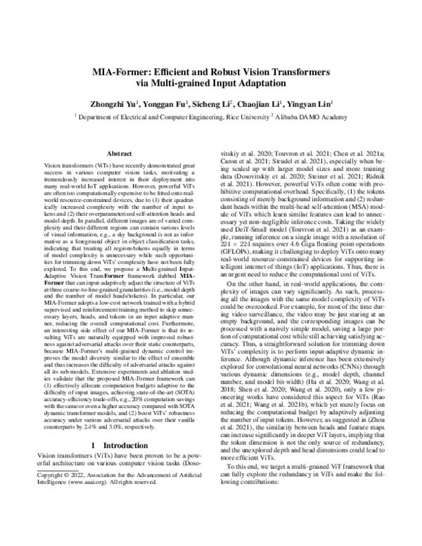 (PDF) MIA-Former: Efficient and Robust Vision Transformers via Multi-grained Input-Adaptation