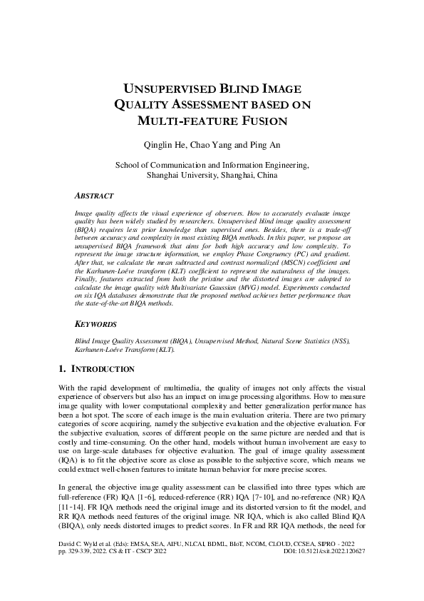 (PDF) Unsupervised Blind Image Quality Assessment based on Multi-Feature Fusion
