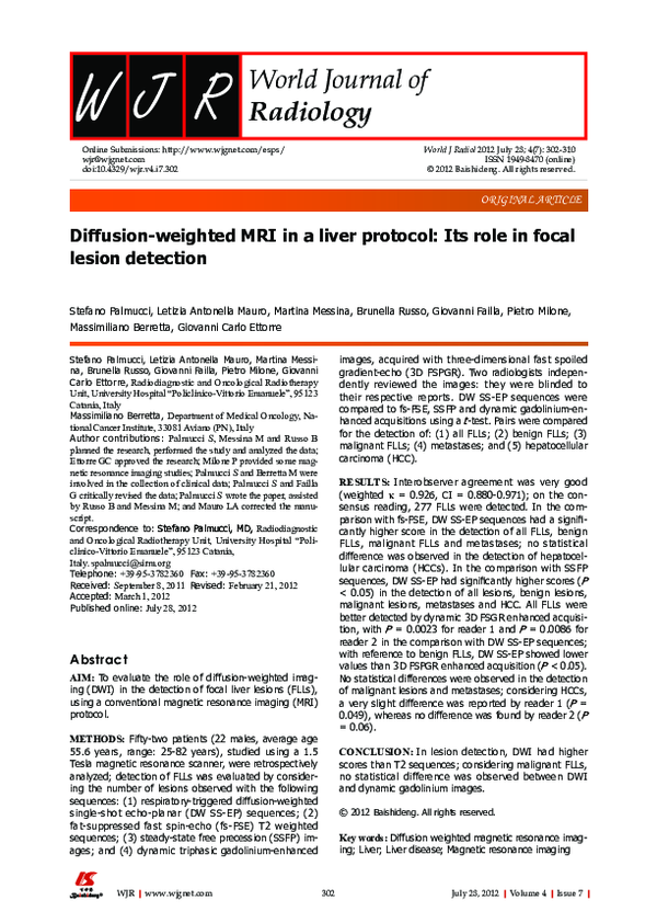 (PDF) Diffusion-weighted MRI in a liver protocol: Its role in focal ...