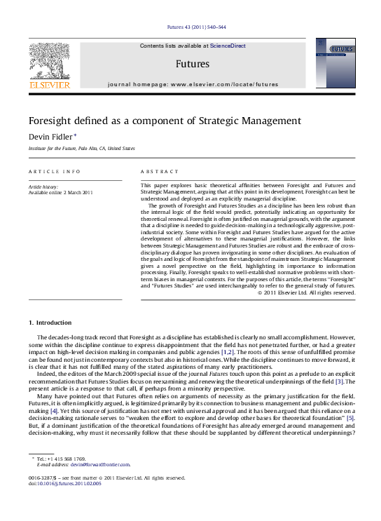 (PDF) Foresight defined as a component of Strategic Management