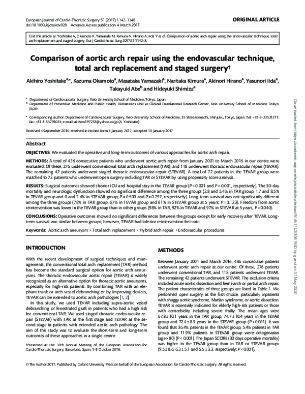 (PDF) Comparison of aortic arch repair using the endovascular technique ...
