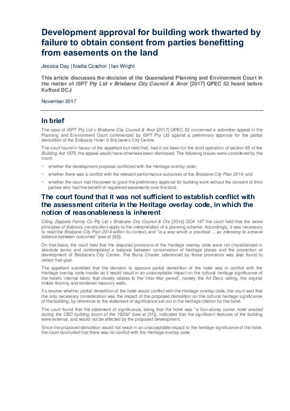 (PDF) Development approval for building work thwarted by failure to ...