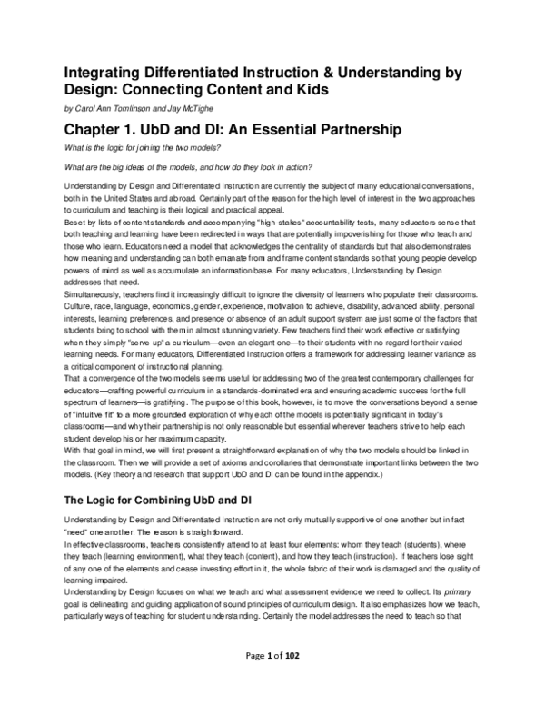 (PDF) Integrating differentiated instruction & understanding by design: connecting content and kids