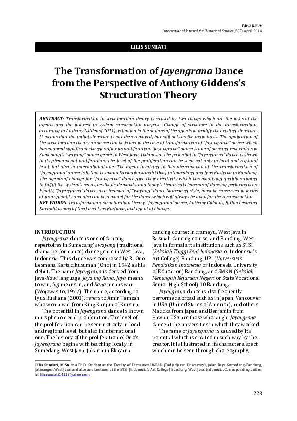 (PDF) The Transformation of Jayengrana Dance from the Perspective of ...