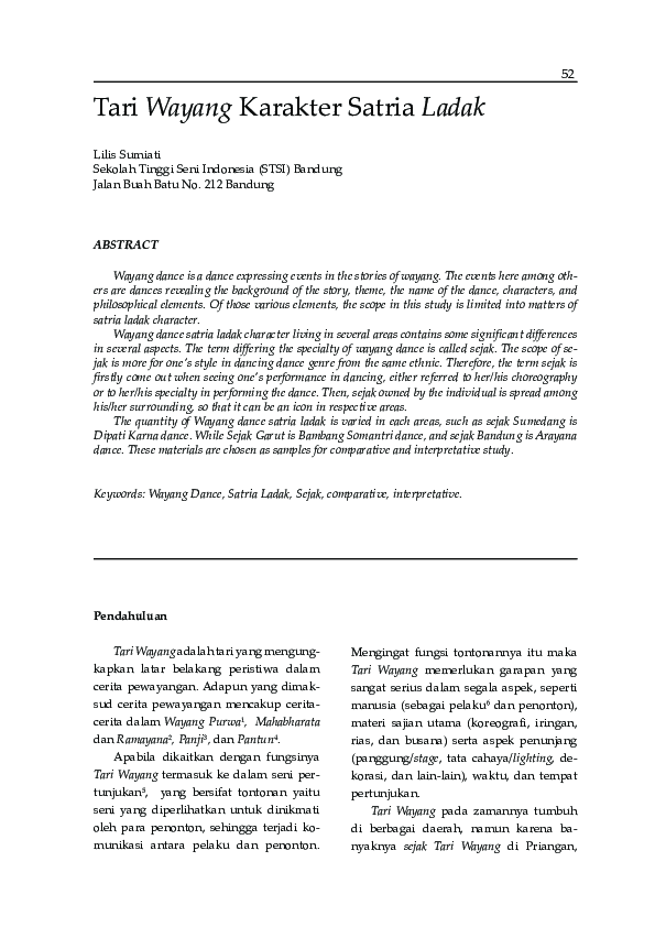 (PDF) Tari Wayang Karakter Satria Ladak