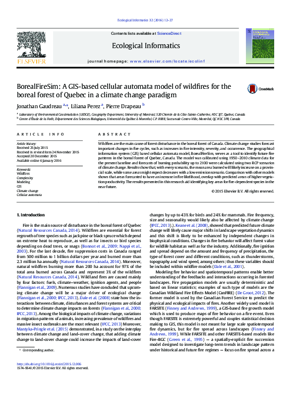 (PDF) BorealFireSim: A GIS-based cellular automata model of wildfires ...