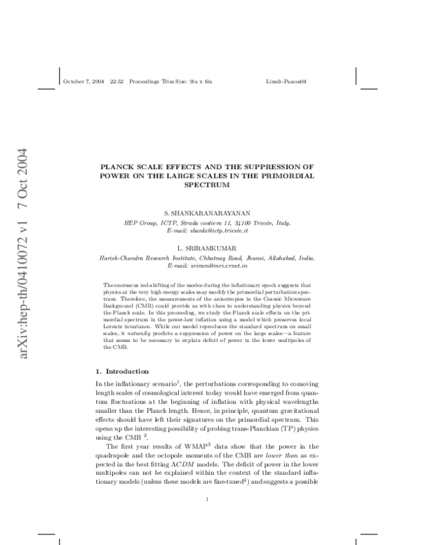 (PDF) Planck Scale Effects and the Suppression of Power on the Large ...