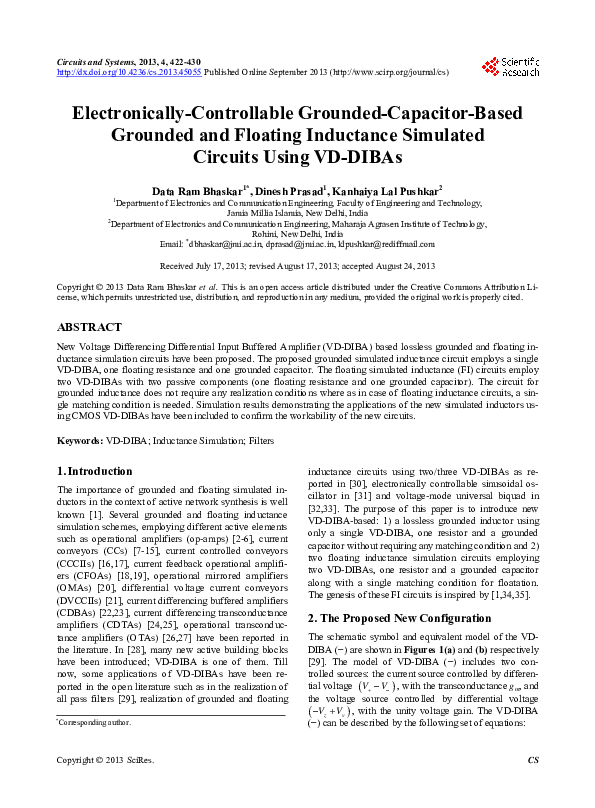 (PDF) Electronically-Controllable Grounded-Capacitor-Based Grounded and ...