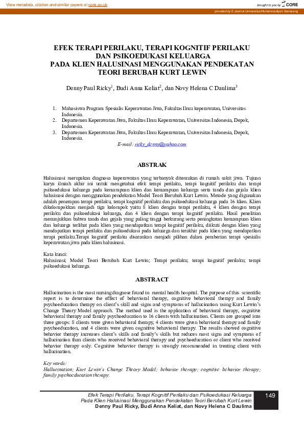 (PDF) Efek Terapi Perilaku, Terapi Kognitif Perilaku dan Psikoedukasi Keluarga pada Klien ...
