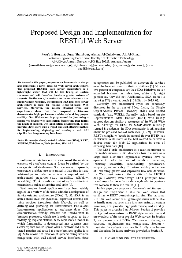 (PDF) Proposed Design and Implementation for RESTful Web Server