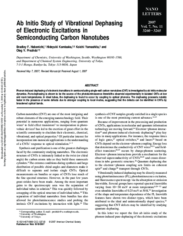 (PDF) Ab Initio Study of Vibrational Dephasing of Electronic Excitations in Semiconducting ...