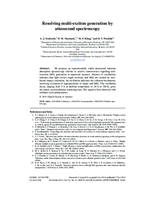 (PDF) Resolving multi-exciton generation by attosecond spectroscopy