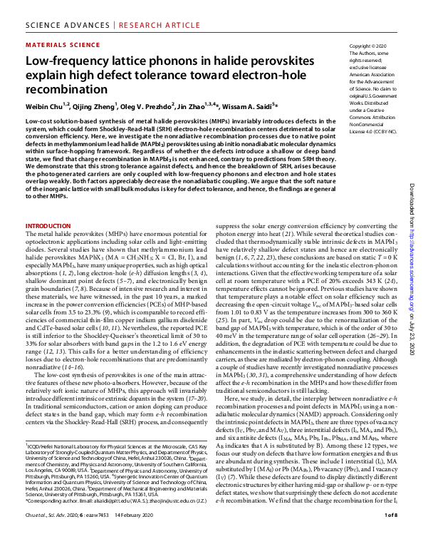 (PDF) Low-frequency lattice phonons in halide perovskites explain high ...