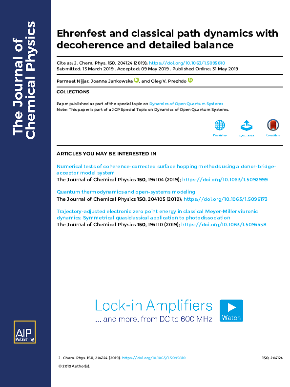 (PDF) Ehrenfest and classical path dynamics with decoherence and ...