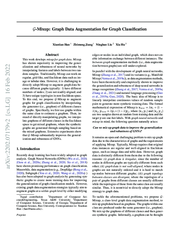 (PDF) G-Mixup: Graph Data Augmentation for Graph Classification