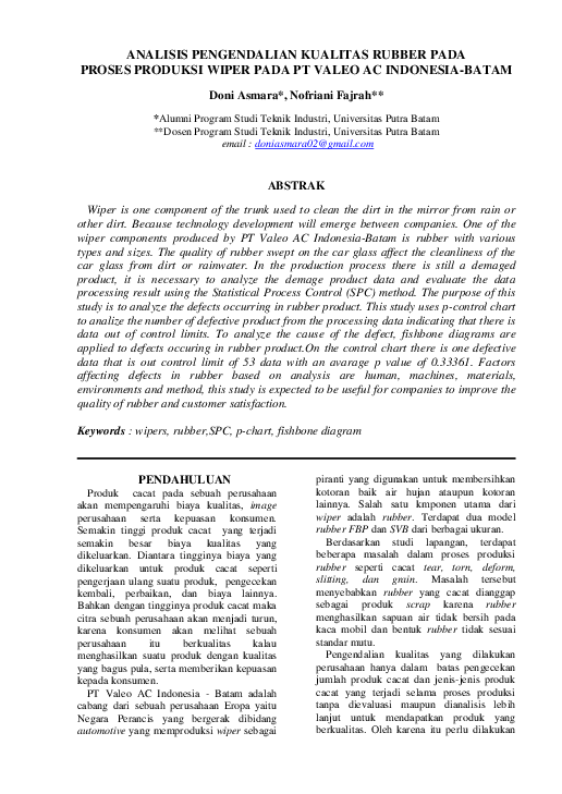 (PDF) Analisis Pengendalian Kualitas Rubber Pada Proses Produksi Wiper ...