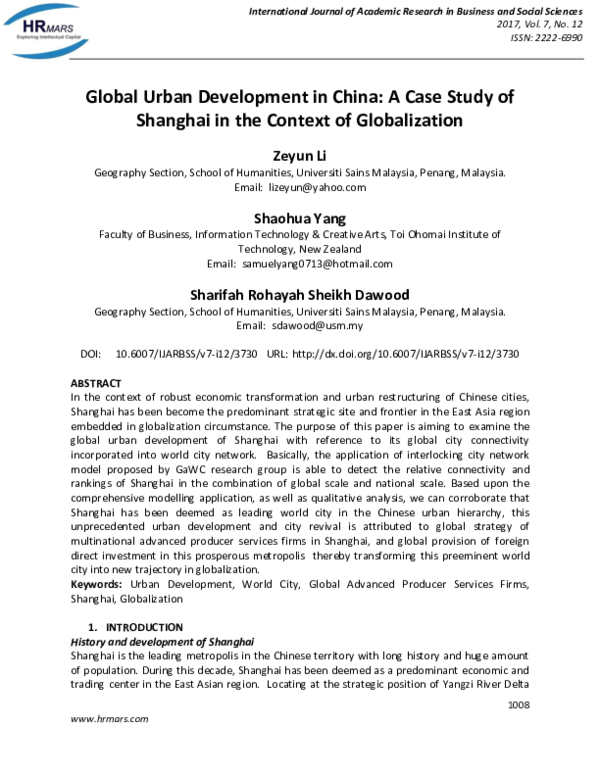 (PDF) Global Urban Development in China: A Case Study of Shanghai in the Context of Globalization