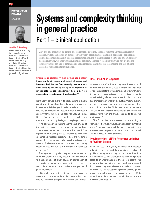 (PDF) Systems and complexity thinking in general practice - Part 1 ...