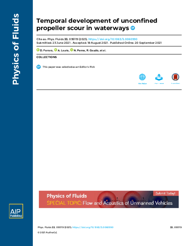 (PDF) Temporal development of unconfined propeller scour in waterways (PDF) Temporal development of unconfined propeller scour in waterways