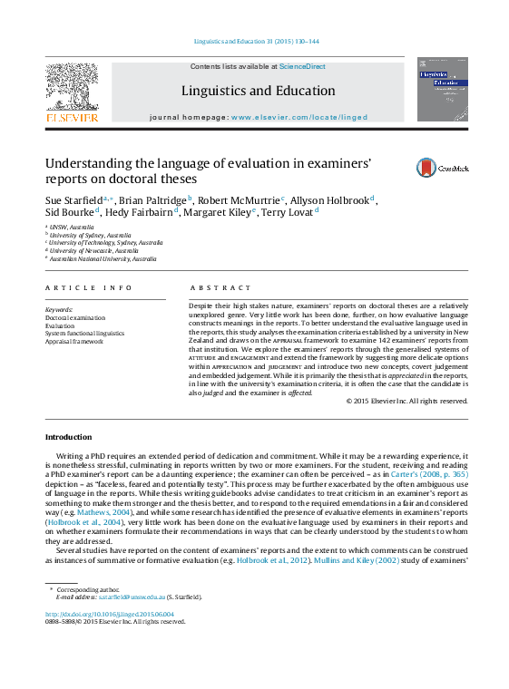 (PDF) Understanding the language of evaluation in examiners’ reports on ...