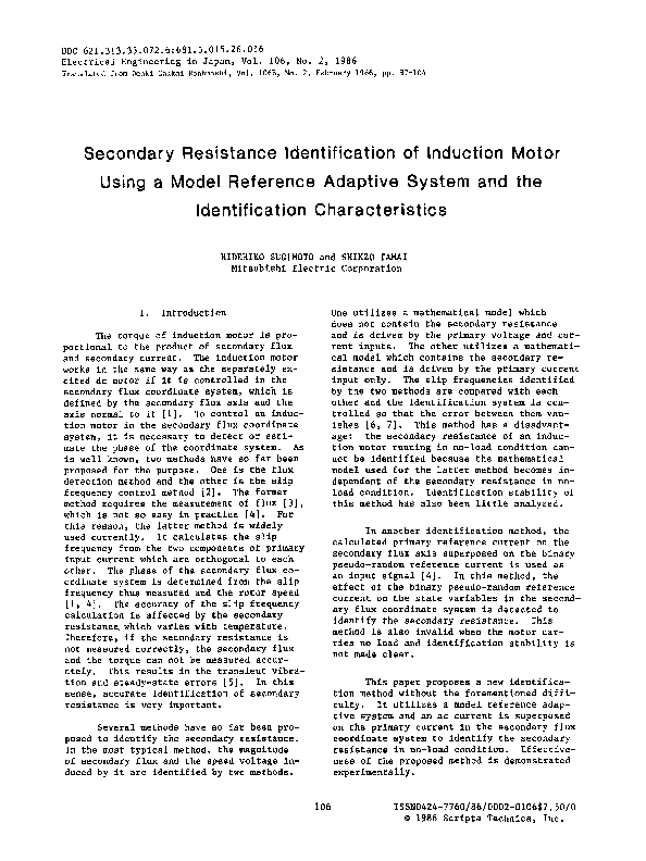 (PDF) Secondary resistance identification of induction motor using a model reference adaptive ...