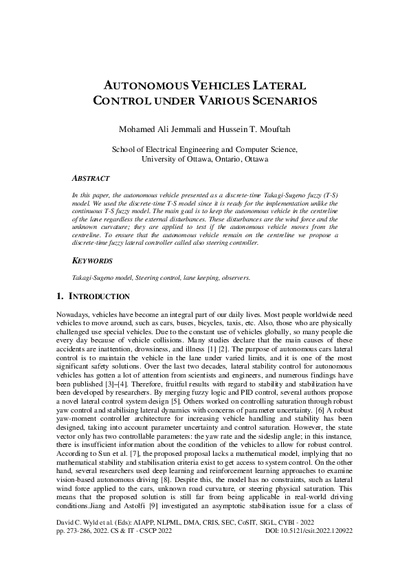 (PDF) Autonomous Vehicles Lateral Control under Various Scenarios